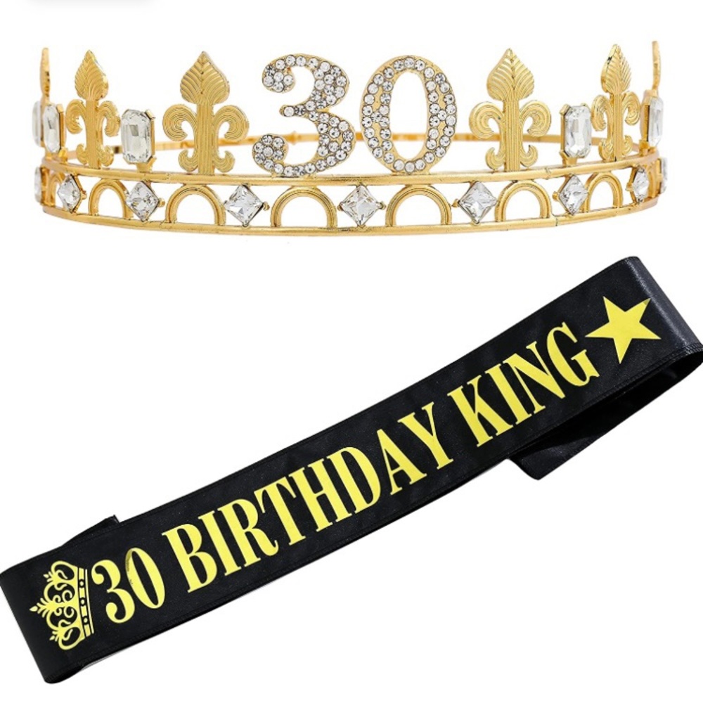 30th Birthday King Crown And Sash - Gem